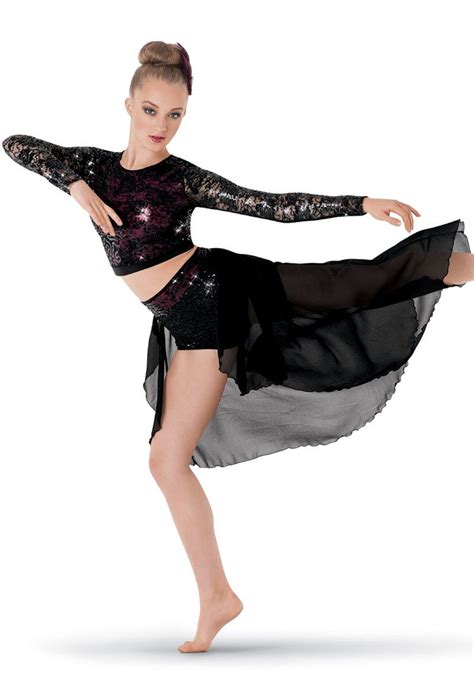 2 Piece Long Sleeve Sequin Costume Contemporary Dance Outfits Modern