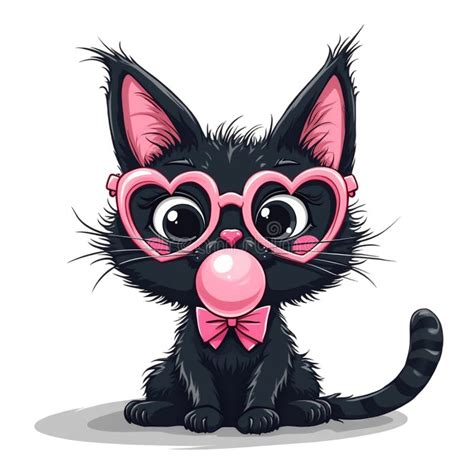 A Cute Black Kitten Sports Pink Heart Shaped Glasses And A Matching Bow Tie While Blowing A