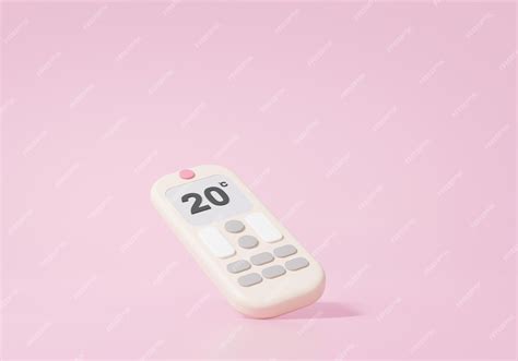 3d 렌더링 원격 제어 아이콘 에어컨은 분홍색 배경 연결 배너 복사 공간 그림에 온도 20도 만화 최소 스타일을 보여줍니다