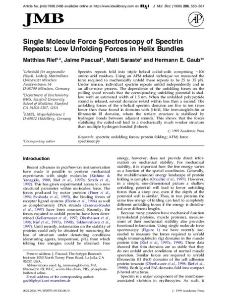 Pdf Single Molecule Force Spectroscopy Of Spectrin Repeats Low