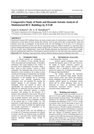 Comparative Study Of Static And Dynamic Seismic Analysis Of Multistoried RCC Buildings By ETAB PDF