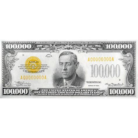 Highly Exclusive Replica 1934 100000 Gold Certificate Bank Note Copy Etsy