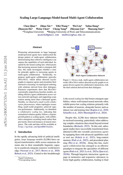Scaling Large Language Model Based Multi Agent Collaboration 智源社区论文