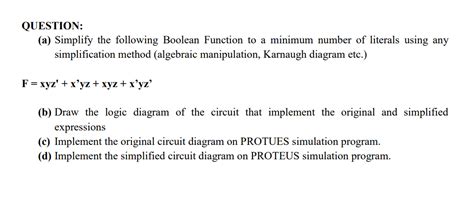 Solved QUESTION A Simplify The Following Boolean Function Chegg