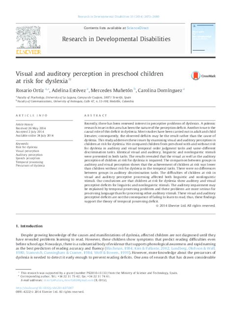 Pdf Perceptual Deficits In Preschool Dyslexia Risk
