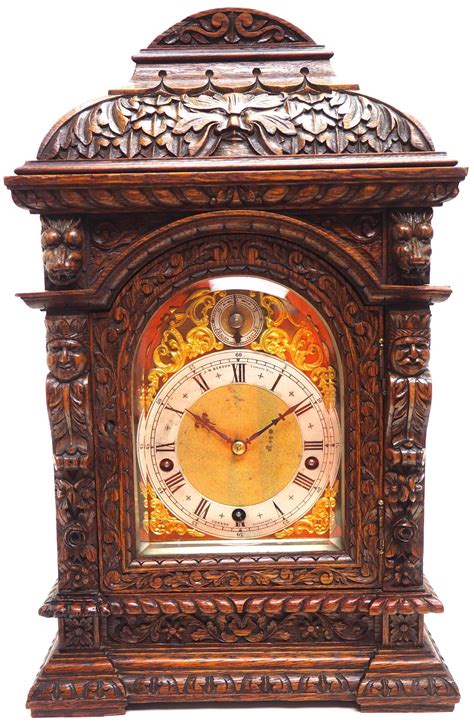 Carved Oak 8 Day Musical Mantel Clock By Wandh Westminster Chiming