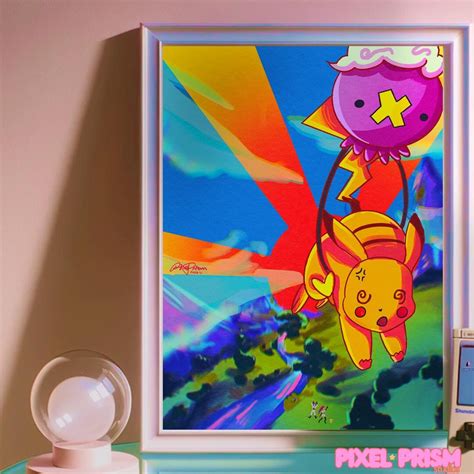 Afraid Of Heights Pikachu And Drifloon Original Pokemon Art Print Etsy