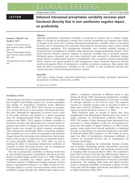 Pdf Enhanced Interannual Precipitation Variability Increases Plant