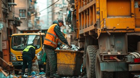 Premium Photo Two Sanitation Workers Collaborating To Clear Garbage