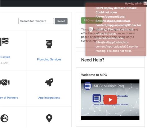 can t deploy dataset error in mpg themeisle docs