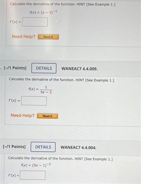 Solved Calculate The Derivative Of The Function Hint See