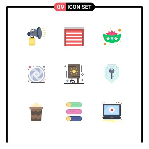 Pack Of 9 Modern Flat Colors Signs And Symbols For Web Print Media Such As Festival Lens