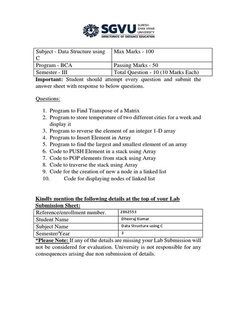 Bca Data Structures C Exam Guide Pdf Teaching Methods And Materials