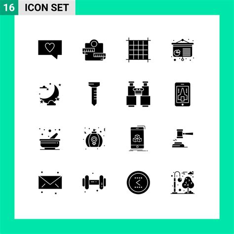 User Interface Pack Of 16 Basic Solid Glyphs Of Moon Night Layout
