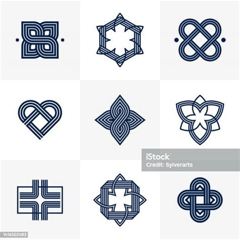 얽힌 선 빈티지 스타일 아이콘 컬렉션 추상 기하학적 선형 기호 벡터 세트 로고 생성을위한 그래픽 디자인 요소 뒤엉킴에 대한 스톡 벡터 아트 및 기타 이미지 Istock