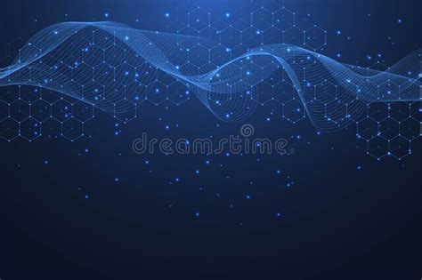 Technology Abstract Lines And Dots Connect Background With Hexagons Hexagon Grid Stock