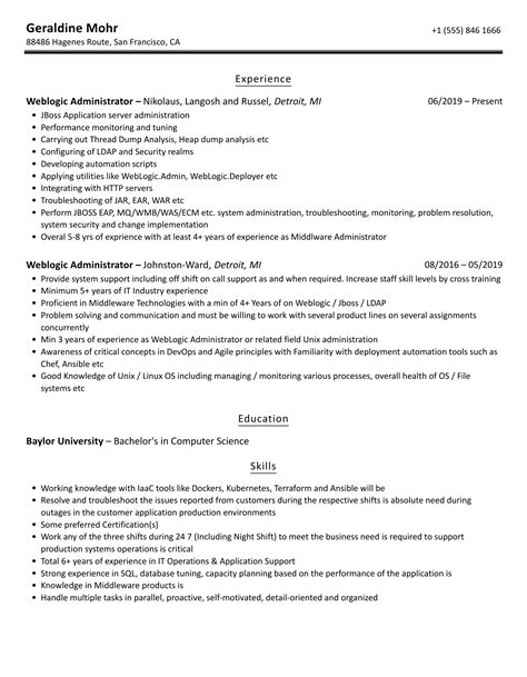 Weblogic Administrator Resume Samples Velvet Jobs Weblogic Administrator Resume Samples Velvet Jobs