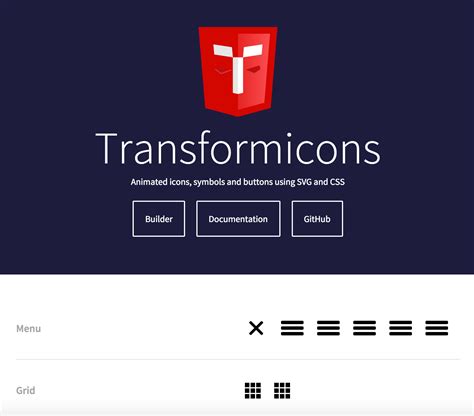 transformicons animated icons symbols and buttons using svg and css