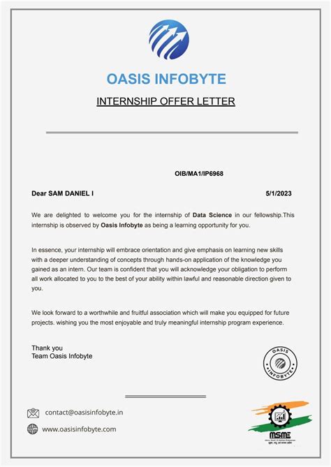 sam daniel i on linkedin connections intern datascience oasisinfobyte