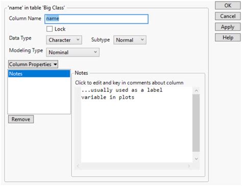 About The Column Info Window
