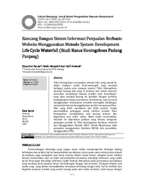 Pdf Rancang Bangun Sistem Informasi Penjualan Berbasis Website Menggunakan Metode System