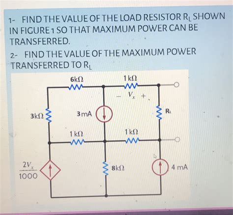 Solved FIND THE VALUE OF THE LOAD RESISTOR RL SHOWN IN Chegg Com