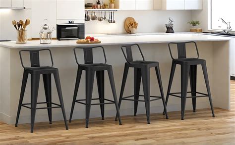 Homvinax Metal Bar Stools Set Of 4 Counter Height Bar