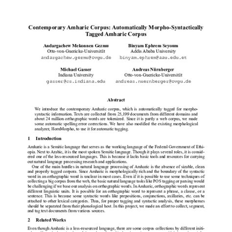 Contemporary Amharic Corpus Automatically Morpho Syntactically Tagged Amharic Corpus Acl