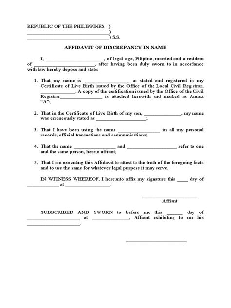 Affidavit Of Discrepancy In Name Pdf