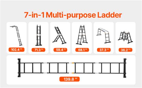 Vevor Multi Purpose Folding Ladder 7 In 1 3 Step 12ft With Scaffolding