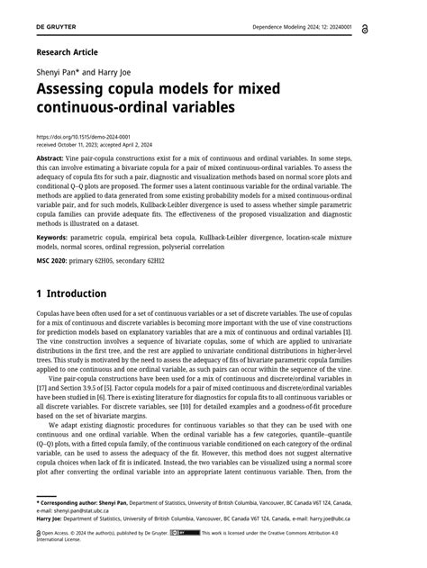 Pdf Assessing Copula Models For Mixed Continuous Ordinal Variables