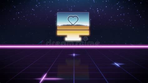 Synthwave Retro Design Icon Of Monitor Stock Illustration Illustration Of Laser Blue 141640177