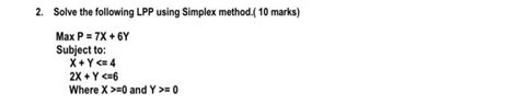 Solved Solve The Following LPP Using Simplex Method Chegg