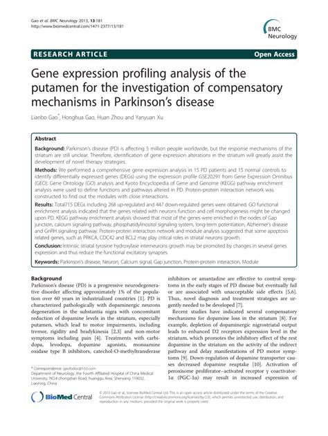 Pdf Retraction Note Gene Expression Profiling Analysis Of The Putamen For The Investigation