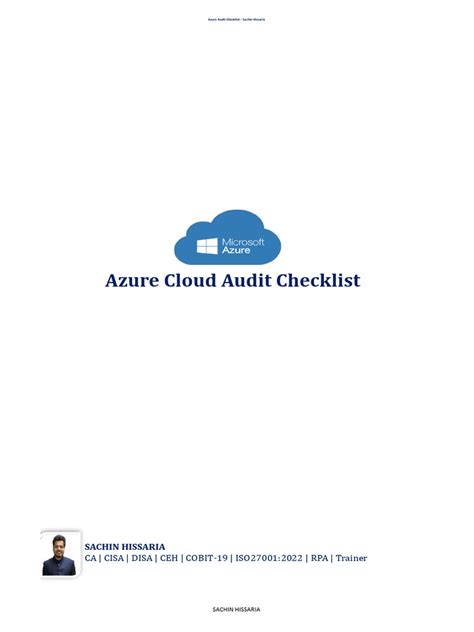 Azure Audit Checklist Final Part 1 Sachin Hissaria Pdf