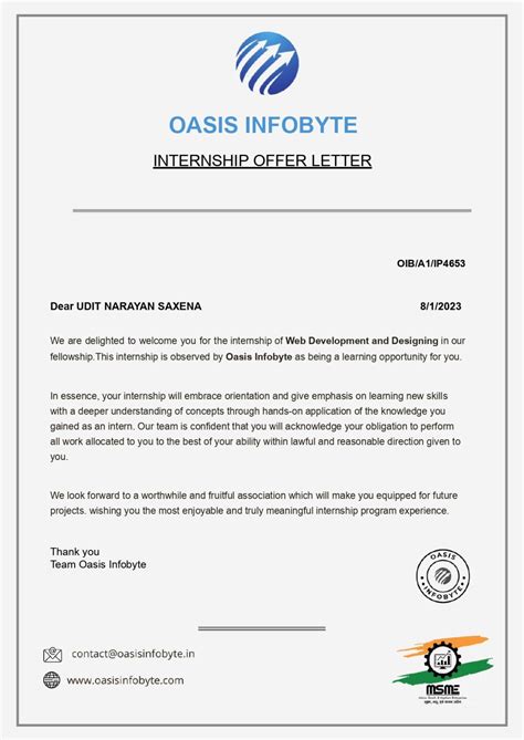 Udit Narayan Saxena On Linkedin Oasisinfobyte Offerletter Connections Webdevelopment