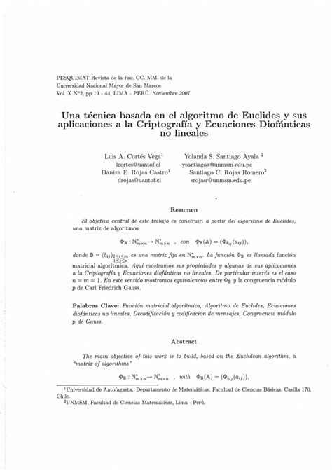 Pdf Una TÉcnica Basada En El Algoritmo De Euclides Y Sus Aplicaciones