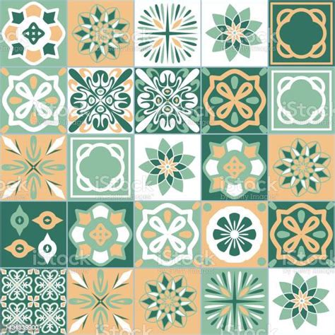Azulejo 녹색 콘트라스트 타일 Azulejo 스타일의 도자기 이음새가 없는 패턴 벡터 일러스트 레이 션 0명에 대한 스톡 벡터 아트 및 기타 이미지 Istock