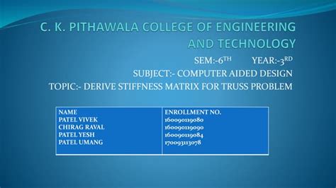 Stiffness Matrix Computer Aided Design Pptx Physics Science