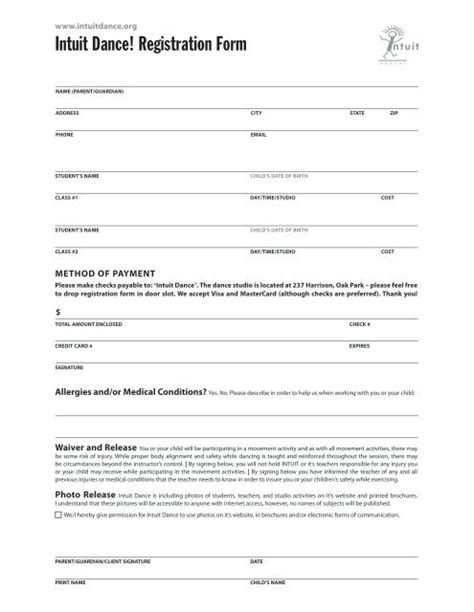 Blank Dance Applications Printable