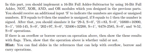 In This Part You Should Implement A 16 Bit Full Chegg Com