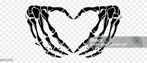 해골 손 하우 하트 모양 공포 또는 할로윈을위한 티셔츠 프린트 투명한 배경에 격리된 손 그림 그림 벡터 Eps 10 인간의