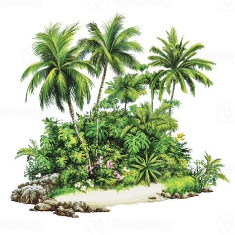 Tropical Island With Lush Greenery And Palm Trees 49158915 Png