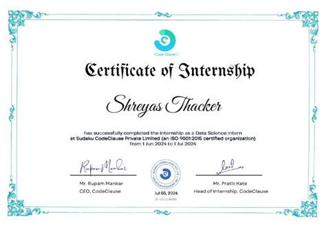 shreyas thacker on linkedin datascience internship codeclause