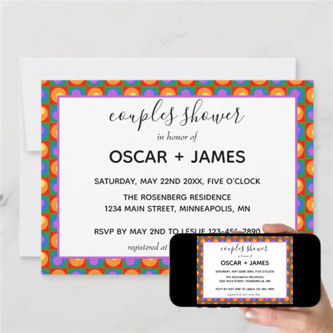 Rainbow Colours Dot Squares Same Sex Couples Showe Invitation Zazzle
