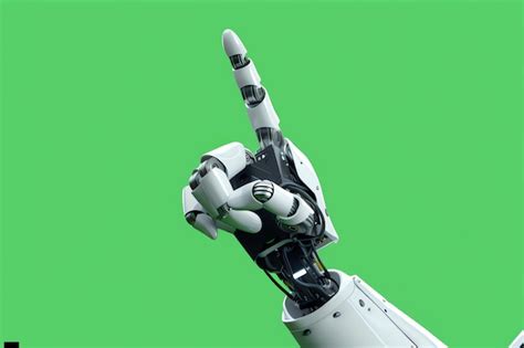 premium photo robot hand pointing with index finger isolated green background