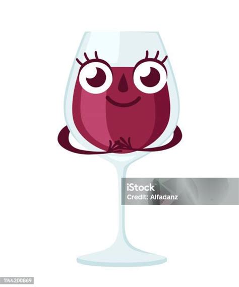 레드 와인 만화 캐릭터 디자인의 유리 알코올 마스코트 투명 유리 흰색 배경에 고립 된 평면 벡터 일러스트 레이 션 긴에 대한 스톡 벡터 아트 및 기타 이미지 Istock