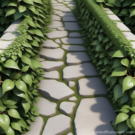 Render Of Seamless Path Texture With Climbing Plants Stable Diffusion