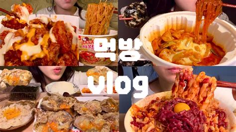 먹방vlog스트레스 받을땐 폭식이 답이다 고자극 먹방 브이로그 ️‍🔥핫치즈빅싸이순살에 푸팟퐁커리불닭엽떡에 당면 왕창 추가 살가득 알가득 간장게장배홍동 칼빔면에 육회
