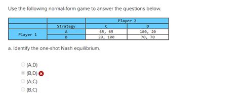Solved Use The Following Normal Form Game To Answer The